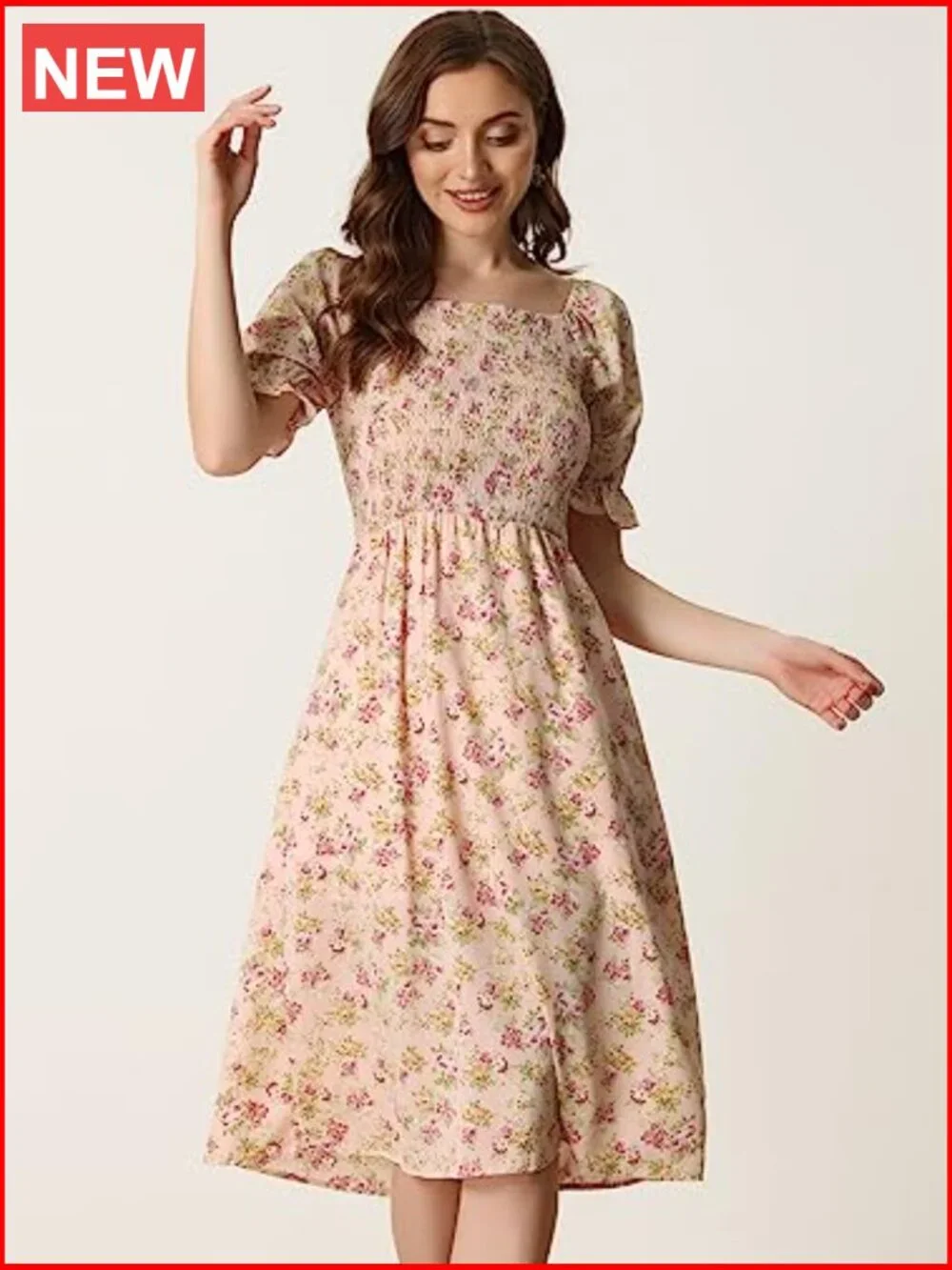 Dresses | Cottagecore Floral Smocked Midi Dress With Puff Sleeves ...